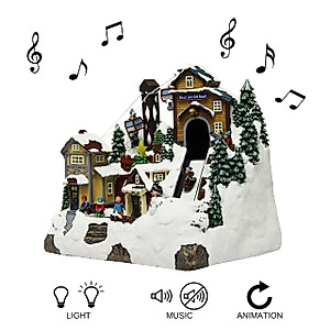 MOMENTS IN TIME Christmas Village Building, Mount Lure Sled Resort, Ski Resort with Ski Lift with LED Lights, Christmas Music, and Animation - Power Adapter (Included) (9.8" H x 12.2" W x 8.3" D)