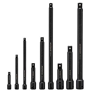 MIXPOWER 9-Piece Extension Bar Set, 1/4", 3/8" and 1/2" Drive Socket Extension, Premium Chrome Vanadium Steel with Black Phosphate Finish, Engineered for Impact Drivers