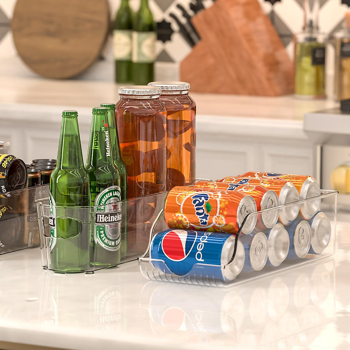 Cq acrylic Fridge Organizer,BPA-Free Clear Plastic Refrigerator Organizer Bins with Handle for Cabinet, Kitchen, Countertops, Cupboard, Freezer Organization, Set of 8, Large, 8PCS-Zuhe Box