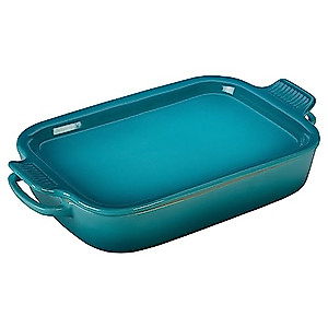 Le Creuset Stoneware Rectangular Dish with Platter Lid, 14 3/4" X 9", Caribbean