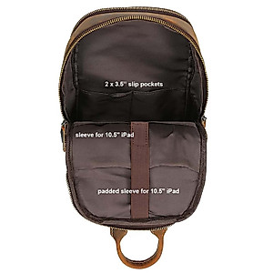 Taertii Full Grain Genuine Leather Sling Bag, Vintage Crossbody Shoulder Backpack Travel Bag Daypack For 10.5 inch iPad, Brown