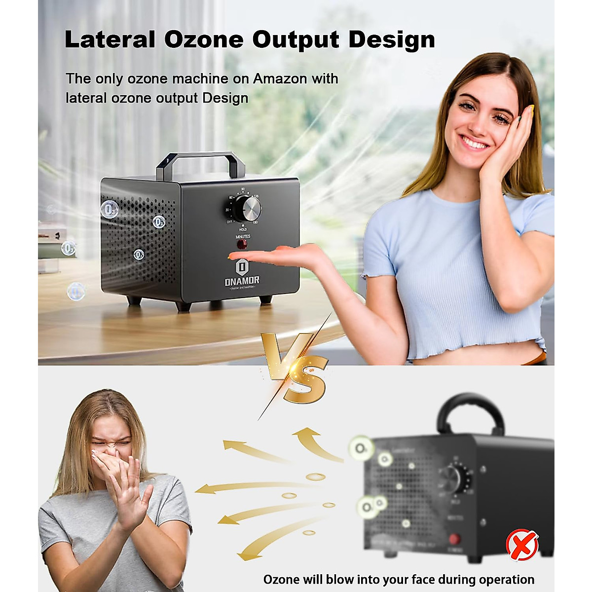 ONAMOR Ozone Generator 30000mg/h, Ozone Machine Ionizer O3 Deodorizer for Home, Basement, Smoke, and Pet Room (Eliminating Odors Area up to 4000 Square Feet, All Metallic Black)