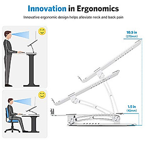OMOTON Adjustable Laptop Stand, Ergonomic Aluminum Laptop Holder Riser with Cooling Function, Compatible with MacBook Pro/Air, Dell, HP, Lenovo and All Laptops (11-17.3 inch), Silver