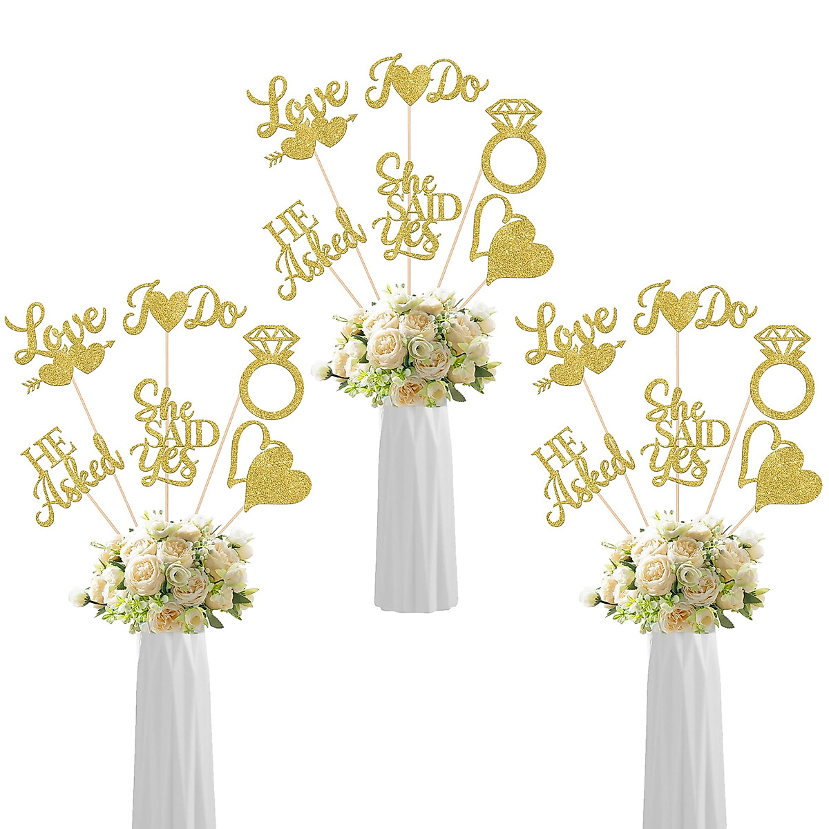 12 Pack He Asked She Said Yes Centerpiece Sticks Love Heart I do Ring Table Centerpiece Sticks for Wedding Engagement Bridal Theme Party Supplies Gold (gold)
