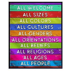Welcome Sign - Liberal Wall Decor Picture - Gift for LGBTQ, Queer, Gay, Bi, Lesbian, African American, Black, Latino - 8x10 Paper Plaque Art Poster Print for Home, Office, Store, Bar - Unframed