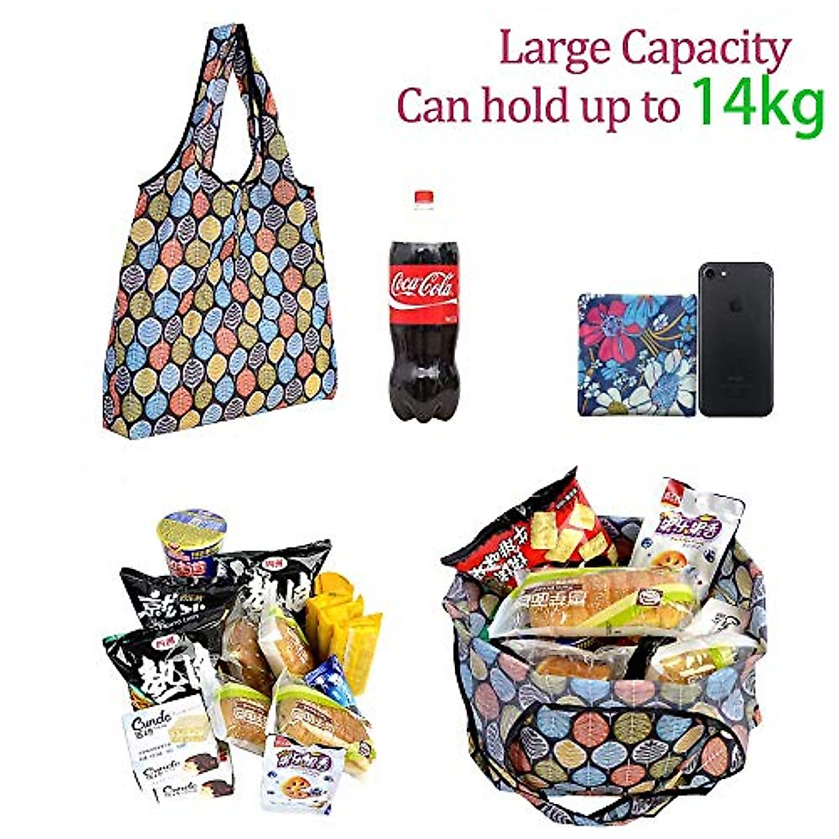 Grocery Bags Reusable Foldable 8 Pack Shopping Bags Large Capacity Cloth Tote Bags Durable and Machine Washable