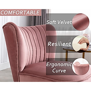 Janoray Velvet Accent Chair Set of 2 Comfy Mid-Century Modern Living Room Chair Armless Slipper Chair Single Sofa Chair with Golden Legs Wingback for Bedroom Guest Room, Pink