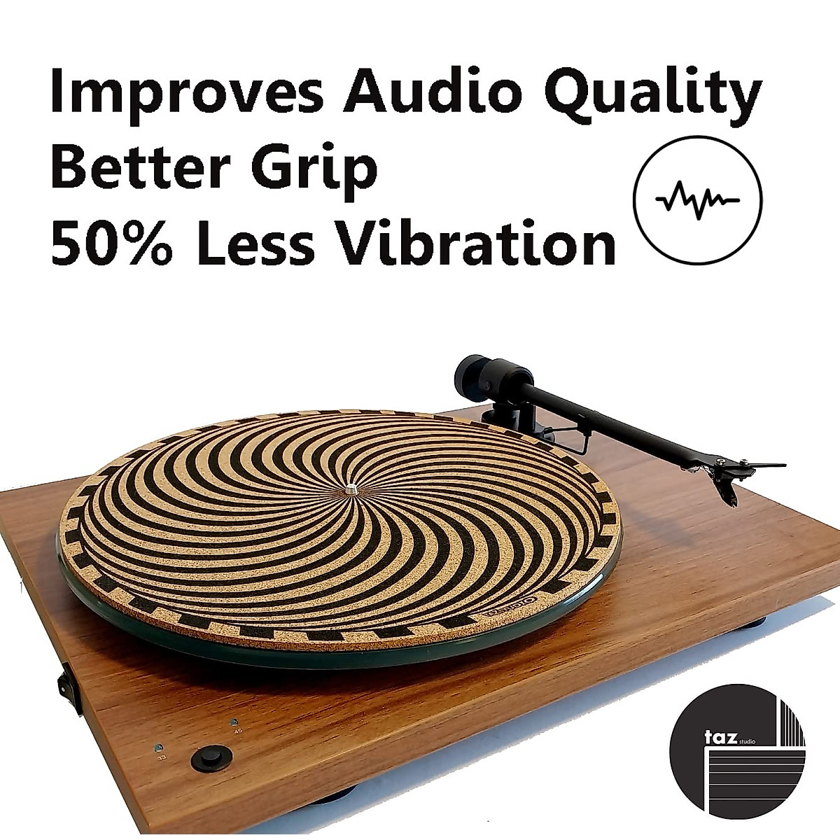 TazStudio Cork Turntable Mat for Better Sound Support on Vinyl LP Record Player - Original Geometric Design- Storm Art [3mm Thickness]-m2