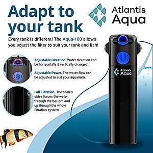 Atlantis Aqua™ Internal Filter for Aquarium | Fish Tank Filter | Fish Tank Filter 20 Gallon - 100 Gal, Crystal Clear Water & Healthy Fish Guaranteed | Submersible Aquarium Filter, Filter for Fish Tank