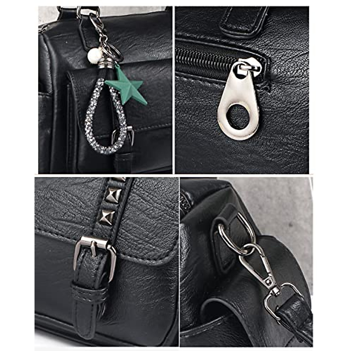 Fashion Satchel Handbags for Women Top Handle Crossbody Bag Casual Leather Shoulder Bag Work Ladies Tote Purse (Black)