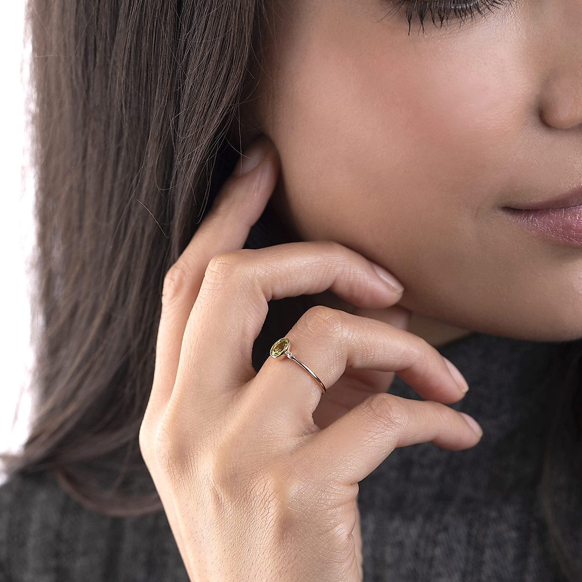 GEMISTRY Kate 14k Gold over Sterling Silver Peridot Gemstone Stackable Oval Ring