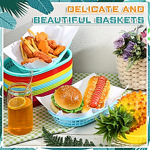 60 Pieces Fast Food Basket Oval Colorful Plastic Storage Basket Bins Reusable Chip Basket Fry Hot Dog Burger Tray for Restaurant Picnic Party Sandwiches, Bread, Deli Serving, 10.5 x 7 Inch