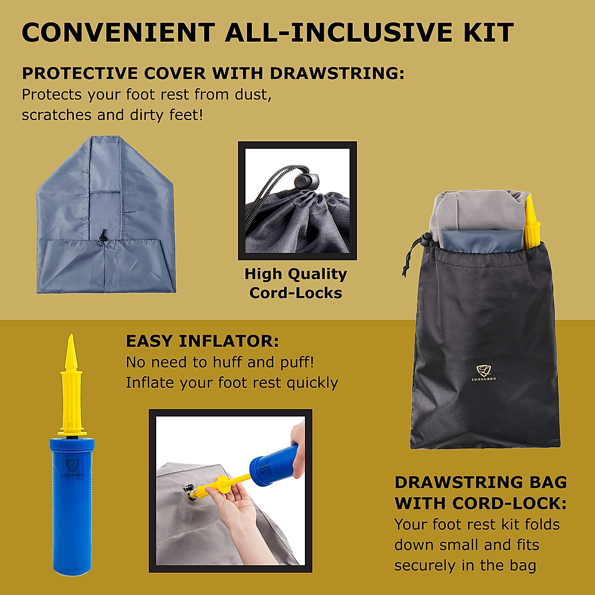 Inflatable Foot Rest for Airplane Travel – Easy to Use Kids Airplane Bed Or Airplane Footrest – Height Adjustable Travel Foot Rest for Airplane Flights – Toddler Plane Travel Essential by Luxxurro