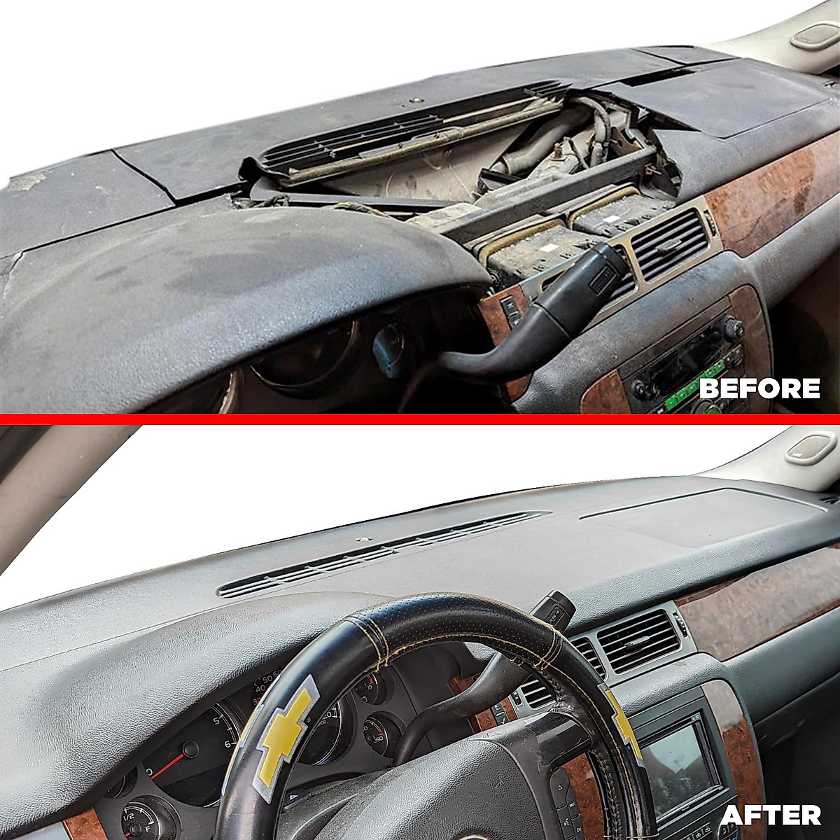 DashSkin USA American Made Dash Cover Cap Compatible with 07-14 Tahoe Suburban Yukon Avalanche - Easy Cracked Dash Fix - w/o Speaker Holes in Black (Fits Single Glovebox Silverado/Sierra ONLY)