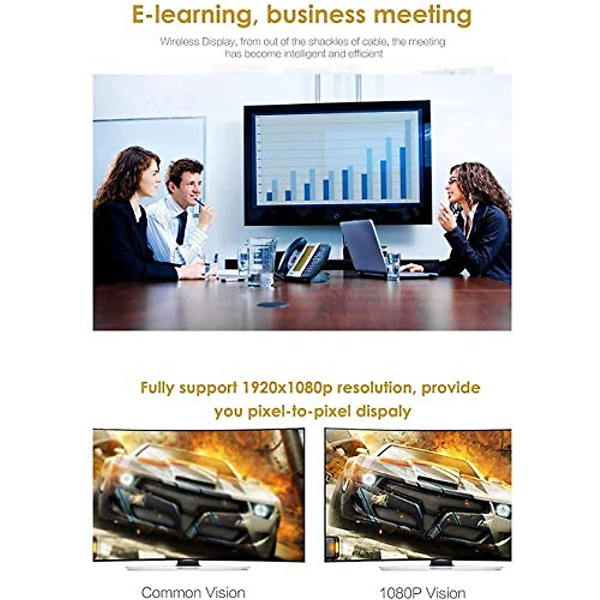 WiFi Wireless Display Dongle 1080P Mini Receiver Sharing HD Video from Projectors Cell Phones Tablet PC Support Airplay/ Chromecast/Chromecast Tv/Miracast/Miracast Dongle for Tv