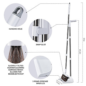 JOYBOS Broom and Dustpan Set with 51" Adjustable Long Handle, Standing Design for Easy Storage, Ideal for Indoor Use in Kitchen, Office, Lobby, and Garage Floors