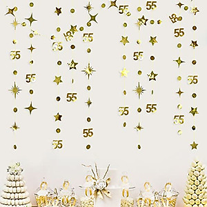 Gold 55th Birthday Decorations Number 55 Circle Dot Twinkle Star Garland Metallic Hanging Streamer Bunting Banner Backdrop for 55 Year Old Birthday Happy 55th Anniversary Fifty Five Party Supplies