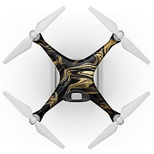 Design Skinz Design Skinz Black & Gold Marble Swirl V7 Full-Body Wrap Decal Skin-Kit Compatible with The Drone DJI Phantom 4