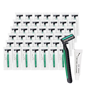disposable razors in bulk, bulk razors with knife cap, individually packaged disposable razors bulk with shaving cream for hotels, shelters, homeless, nursing homes, charities, churches (150 packs)
