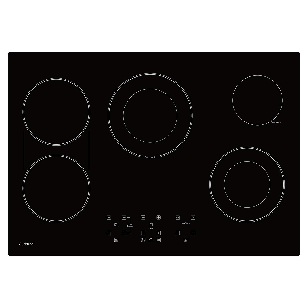 Gudsunal 30 Inch Electric Cooktop 5 Burners, ETL & FCC Certificated, Sync Elements, Keep Warm Setting, 9 Heating Level, Timer, Child Lock & Auto Shutdown, Drop-in Electric Stove Top