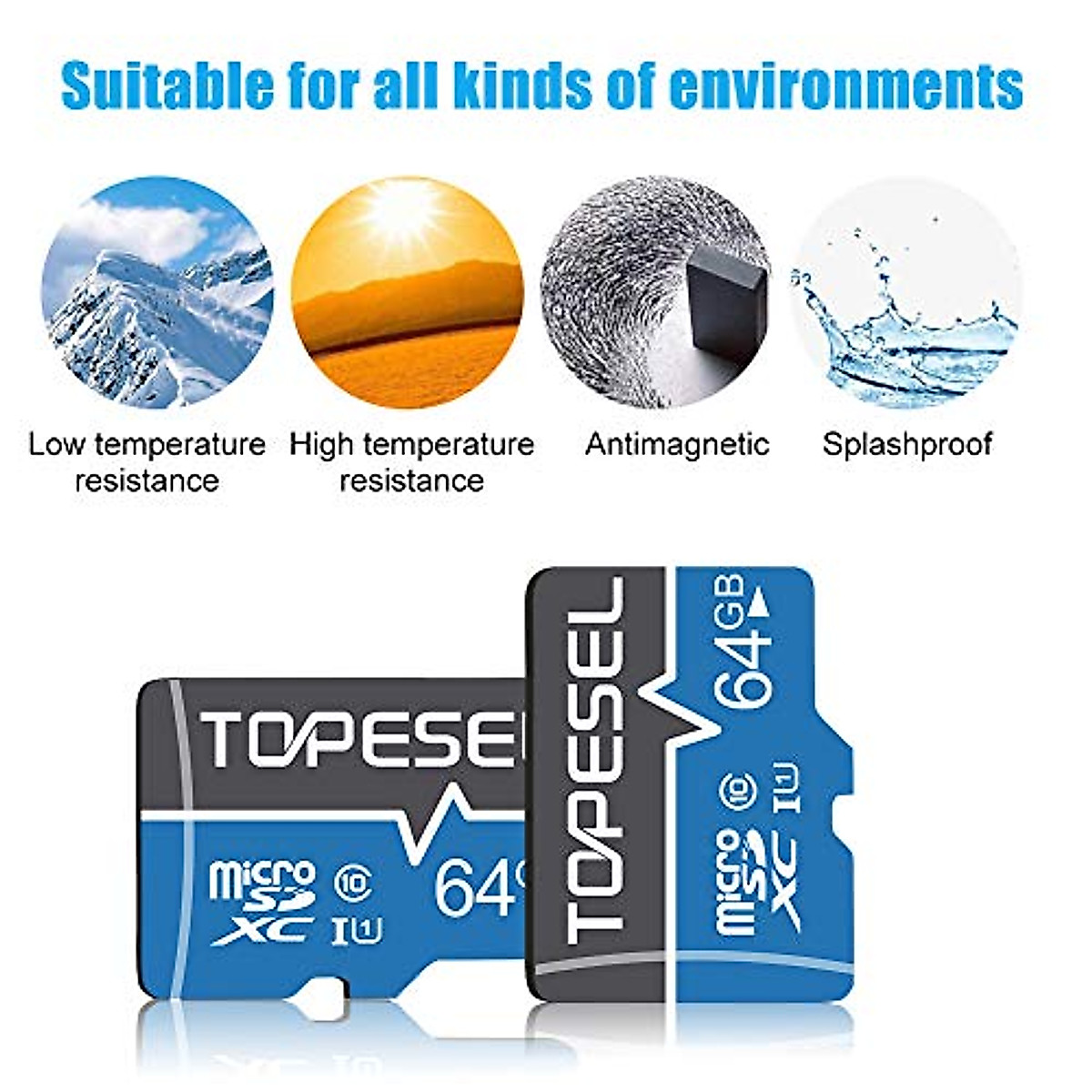 TOPESEL 64GB Micro SD Card SDXC Memory Cards UHS-I TF Card Class 10 for Camera/Phone/Galaxy/Drone/Dash Cam/GOPRO/Tablet/PC/Computer(C10 U1 64GB)
