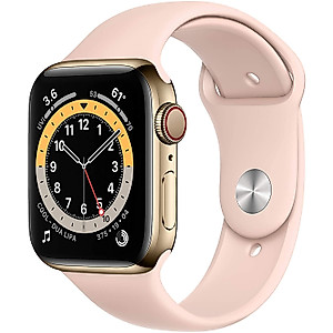 Apple Watch Series 6 (GPS + Cellular, 44mm) Gold Stainless Steel Case with Pink Sport Band (Renewed)