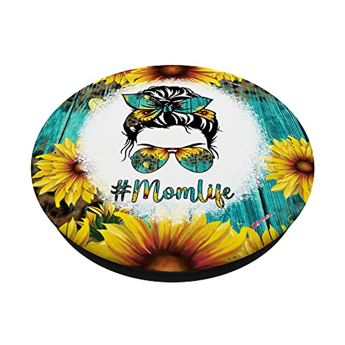 Mom Life Sunflower Messy Bun Bleached Effect Women PopSockets Swappable PopGrip