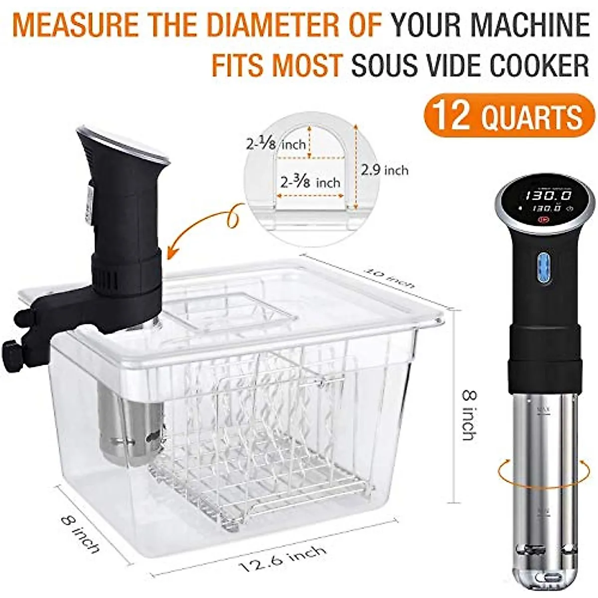 HOMENOTE Sous Vide Container 12 Quart with Lid & Rack and Sleeve - BPA Free Complete Sous Vide Accessories Kit with Cookbook For Anova and Most Sous Vide Cookers