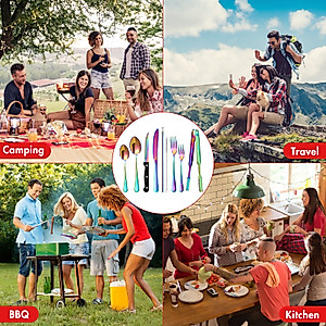 DSNN 48 Pieces Iridescent Flatware Set with Silverware Organizer, Nice Design Cutlery Service for 8, Stainless Steel Kitchen Utensil