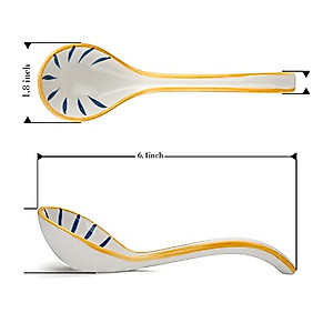 Ceramic Soup Spoons Set of 4 Porcelain Japanese Soup Spoon Long Handle Asian Soup Spoon Sets for Pho Ramen Noodles Wonton Dumpling Rice (Model 1#)