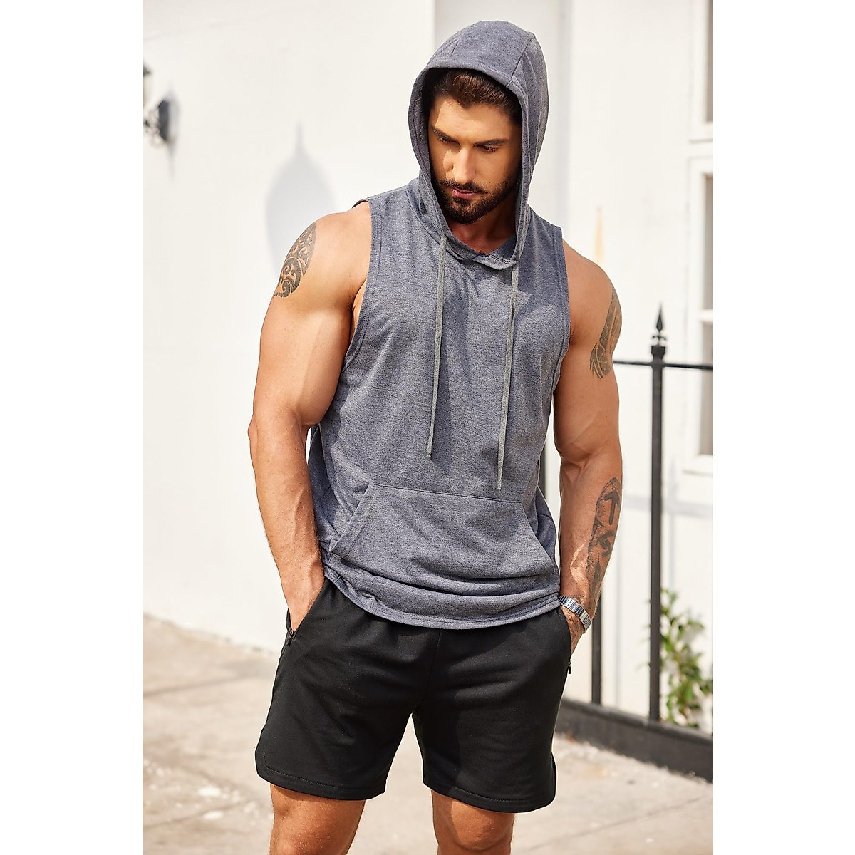 COOFANDY Men's Gym Workout Shorts Quick Dry Bodybuilding Weightlifting Pants Training Running Jogger with Pockets Black