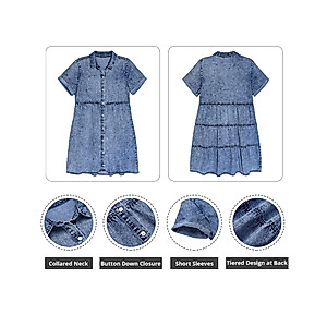 GRAPENT Women’s Swing Dress for Women Button Down Swing Dress for Women Swing Shirt Dress for Women Swing Short Dress for Women Reef Blue Size Large Size 12 Size 14