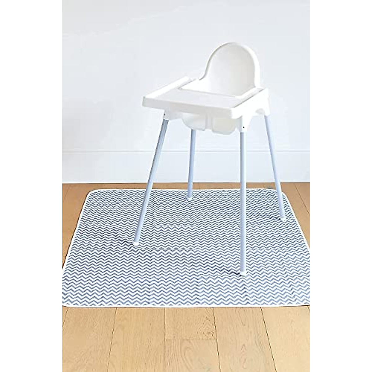 TotsAhoy! Baby Splat Mat for Under High Chair, 51" Waterproof and Washable Spill Mat, Anti-Slip Floor Protector, Baby Play Mat - Grey Chevron