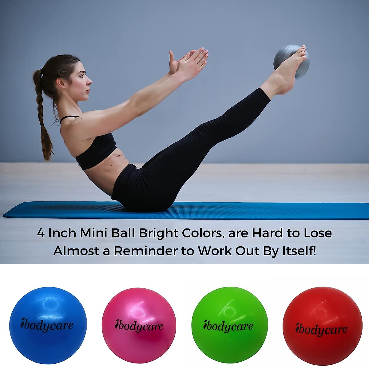 ibodycare Pilates 4" (10cm) Accessory Mini Ball for AeroPilates, Yoga, Fitness, Strength, Pilates Reformer or Mat Pilates (Pink)