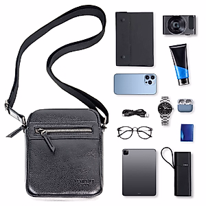 Lemuvlt Crossbody bag for men shoulder bag mens purse satchel leather messenger bag gift man M（Black）…