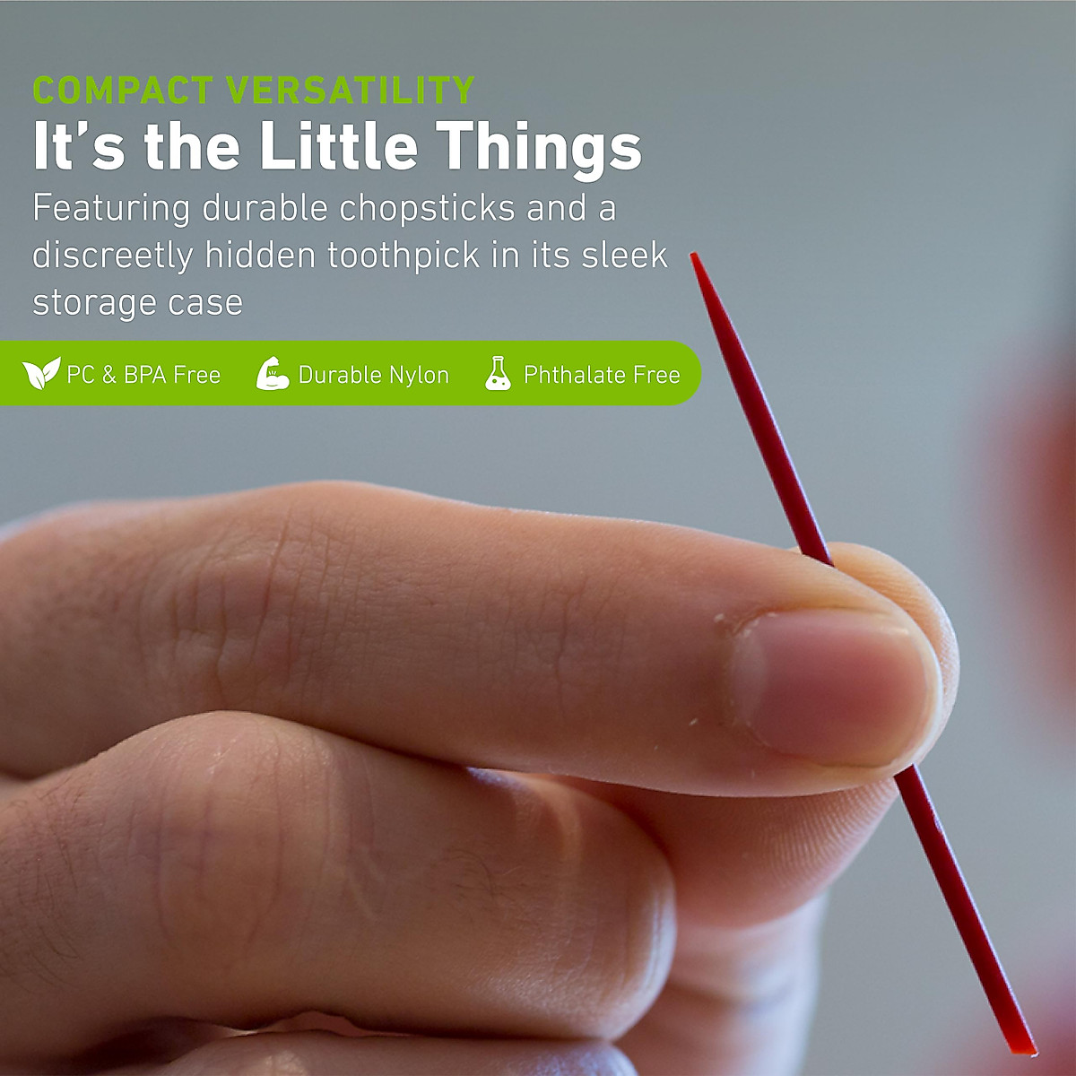 Humangear GoBites Quattro | Travel & Camping Utensils | Portable & Convertible Dining Ware | Multi-Functional Fork, Spoon, Chopsticks, Red