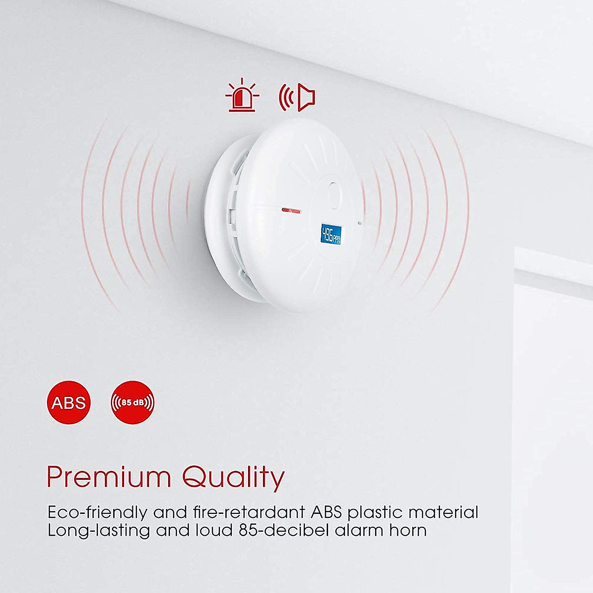 2 Pack 10 Year Battery Operated Smoke and Carbon Monoxide Detector, Portable Fire Co Alarm for Home and Kitchen (White)