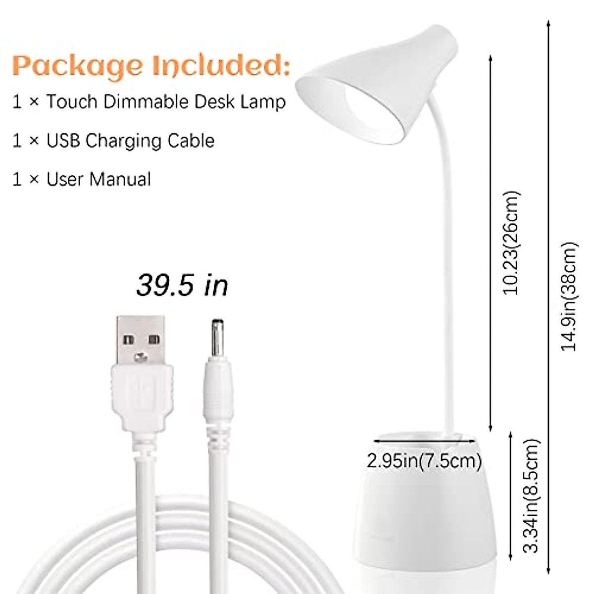 UOIXPUHUO LED Desk Lamp Desk Light for Home Office, Eye-Caring Small Desk Lamp with USB Charging Port for Kids, Reading Lamp for Desk with 3 Lighting Modes for College Dorm Room
