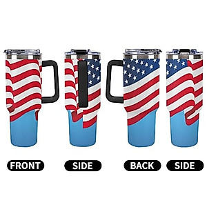 Water Bottle with Lid And Straw, Large Capacity Red Blue White American Flag 40 oz Travel Stainless Steel Cups, Handle Insulated Tumblers for Men, Women