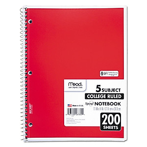 Mead Spiral Notebook, College Ruled Paper, 11" x 8", 200 Sheets, Assorted Colors, 1 Count (06780)