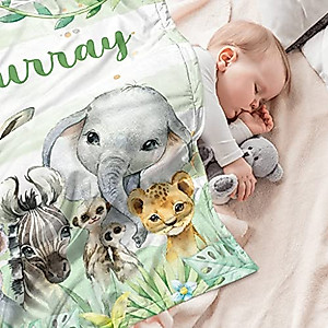 UJDUYSD Personalized Baby Blanket for Boys, Custom Baby Blanket with Name Super Soft Personalized Name Blankets for Kids, Custom Animals Blanket for Infant Toddler, Baby Gift Blanket for Birthday