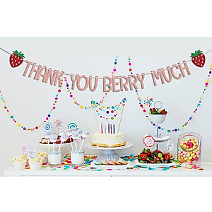 Thank You Berry Much Banner, Strawberry Themed Bachelorette Wedding Bridal Shower Party Decorations, Thanksgiving Day Decoration, Fruit Birthday Baby Shower Party Supplies Rose Gold Red