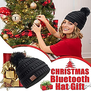 ChenFec Bluetooth V5.0 Beanie Hat for Women & Men, 5Hrs Music, Washable, Unisex, Winter Outdoor Sports Essentials, Black