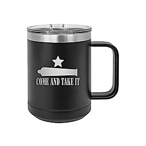 Rogue River Tactical USA Come and Take It Gonzalez Flag Texas Heavy Duty Stainless Steel Black Coffee Mug Tumbler With Lid Novelty Cup Great Gift Idea