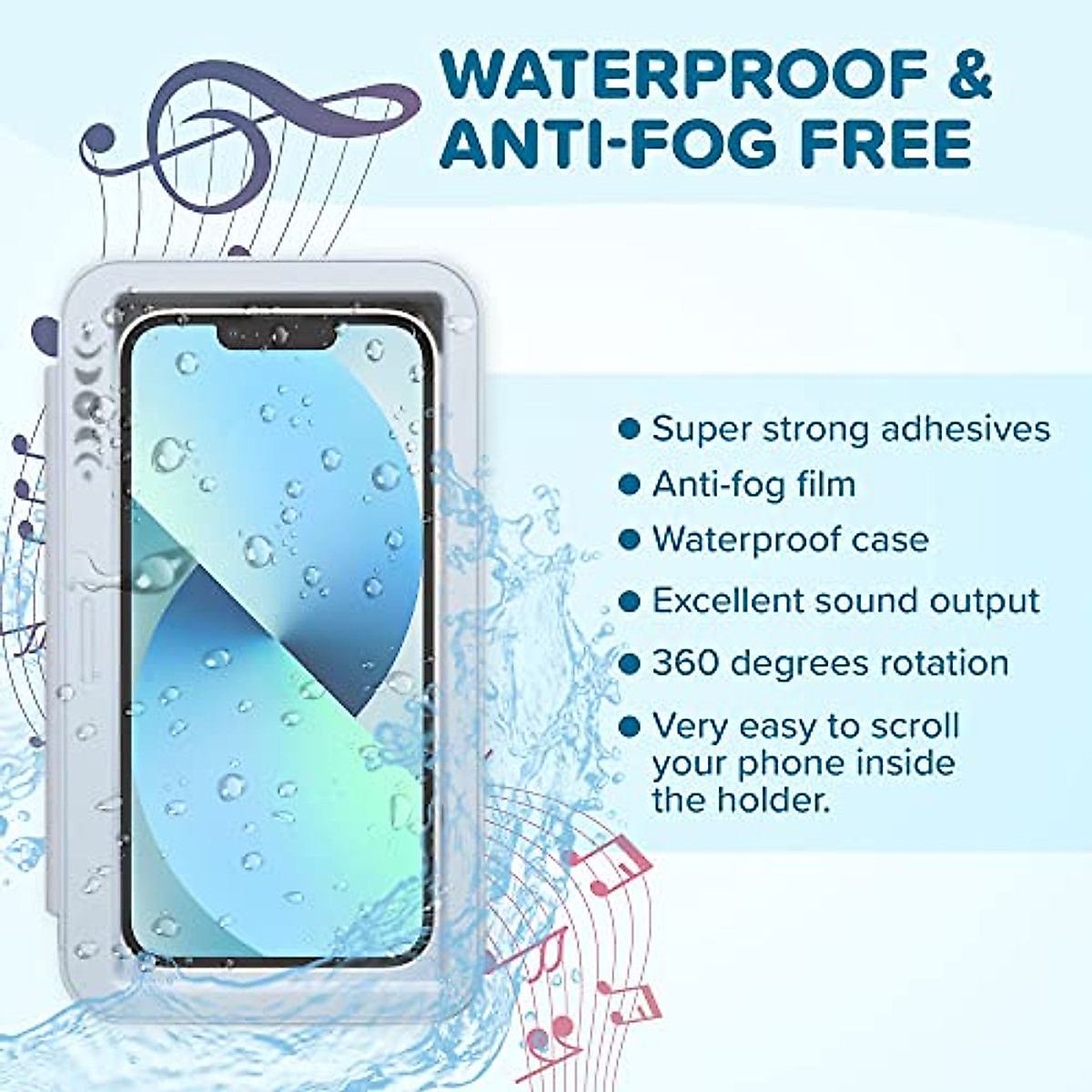 Shower Phone Holder Waterproof, Coral Universe with 3 Adhesive Mounts Multi-use Phone Case for wall Bathroom/Mirror/Kitchen/Livingroom Wall Mount Anti-fog Case sensitive Touch Screen