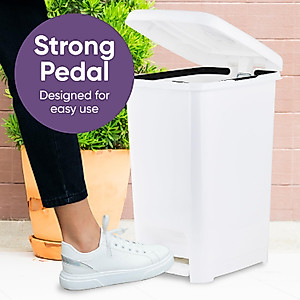 Superio 10.5 Gal Slim Step On Pedal Plastic Trash Can, Waste Bin for Under Desk, Office, Bedroom, Bathroom- 42 Qt White