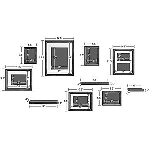 Kate and Laurel Bordeaux Gallery Wall Frame and Shelf Kit, Set of 10, Rustic Brown and Charcoal Gray, Assorted Size Frames and Three Display Shelves