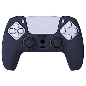 PlayVital Midnight Blue Pure Series Anti-Slip Silicone Cover Skin for ps5 Controller, Soft Rubber Case for ps5 Wireless Controller with Black Thumb Grip Caps