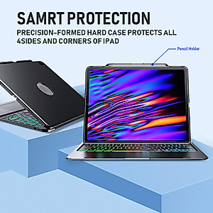 Touchpad Keyboard Case for iPad Pro 12.9 inch 2021 5th Generation / 2020 4th Gen / 2018 3rd Gen, iPad Pro 12.9 Case with Wireless Bluetooth Backlight Keyboard - Pencil Holder Included (Black)
