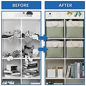 Temary Baskets Fabric Storage Bins for Shelves Fabric Storage Cubes for Organizing Home (White&Green, 6Pack-11.8Lx7.9Wx5.3H, 2Pack-16Lx12Wx12H, 4Pack-12Lx12Wx12H)